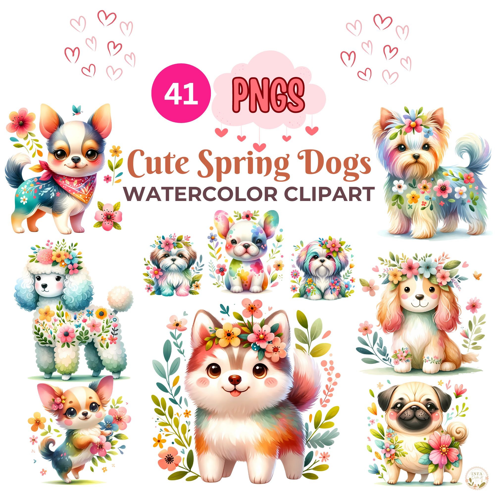 Cute Spring Dogs in a Watercolor Clipart, 41 PNG Spring Dog Clipart ...