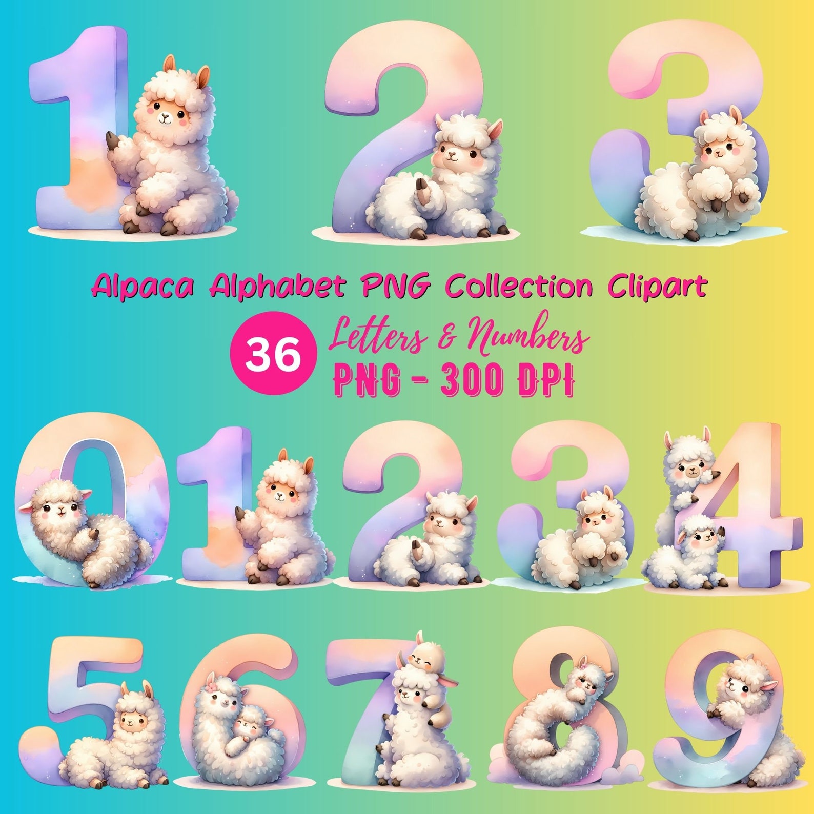 Watercolor Alpaca Alphabet Collection Clipart, Alphabet Chubby & Pastel ...