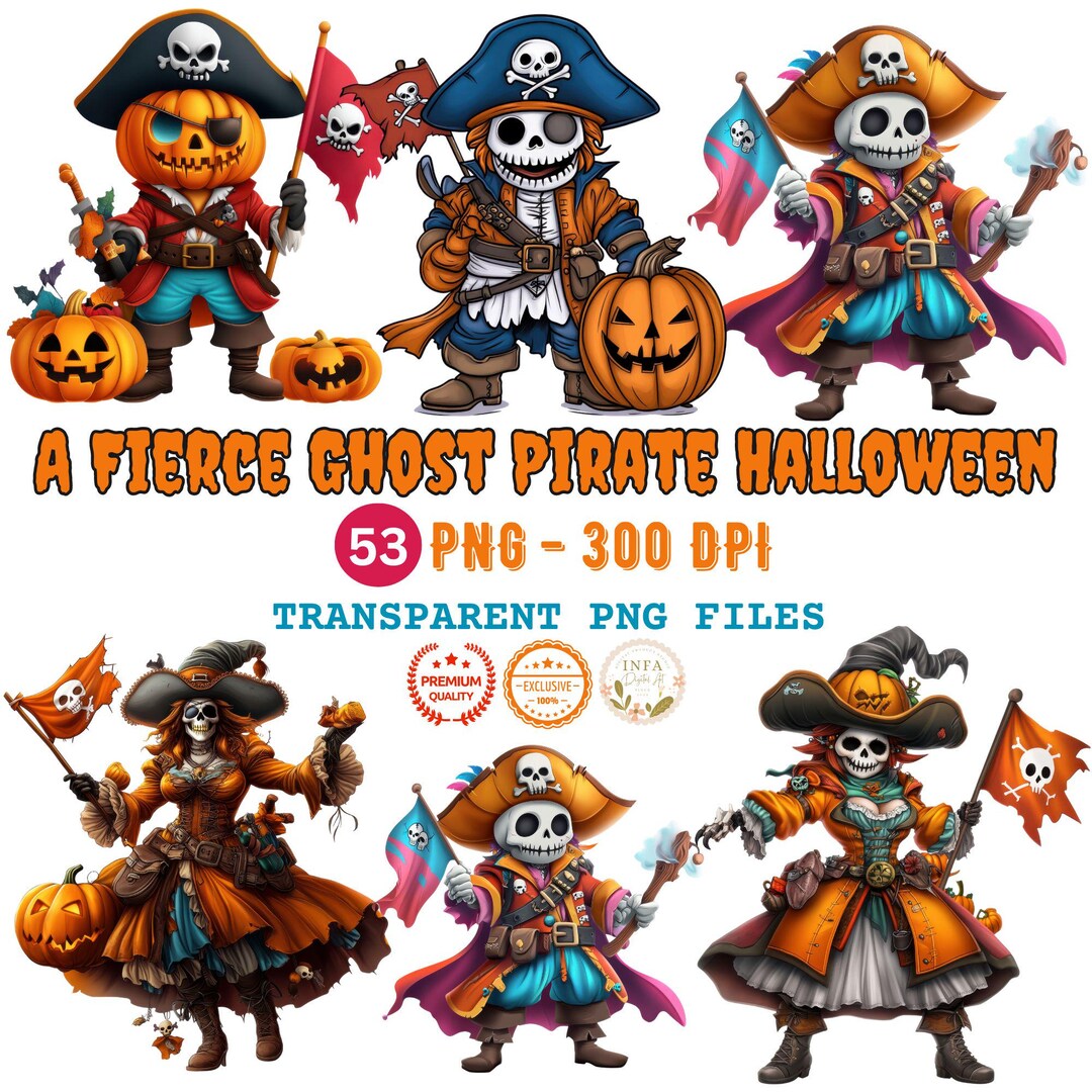 A Fierce Ghost Pirate Halloween Clipart, Devil Pirate Party, Halloween ...