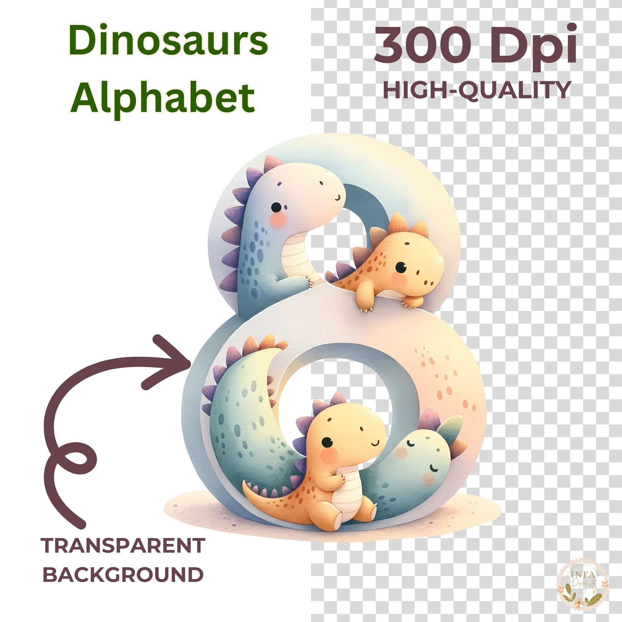 Watercolor Dinosaurs Alphabet PNG Clipart: A-Z Letters, 0-9 Numbers ...