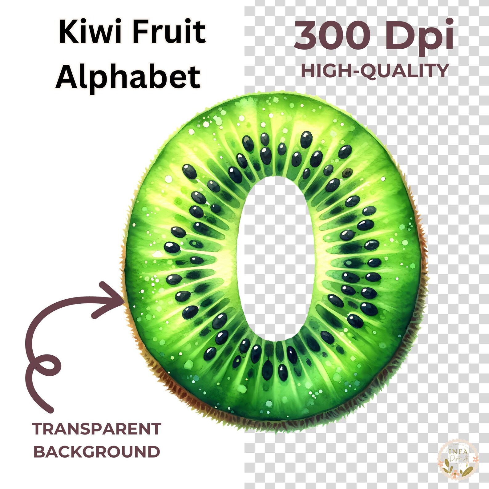 Watercolor Kiwi Fruit Alphabet Collection Clipart, Fruits PNG, Alphabet ...