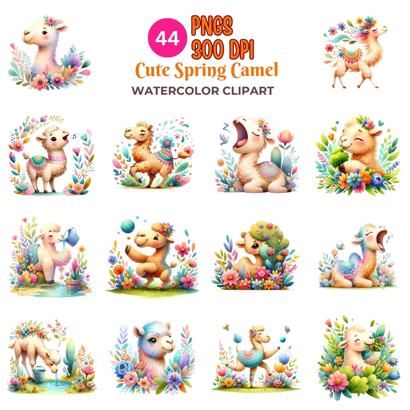 Cute Spring Camel Clipart, Camel Watercolor, Camel Clipart, Camel PNG ...
