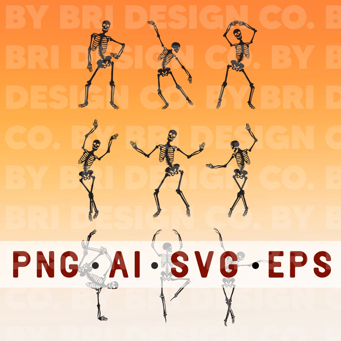 Dancing Skeletons PNG SVG Ai EPS Digital Download Nine - Etsy