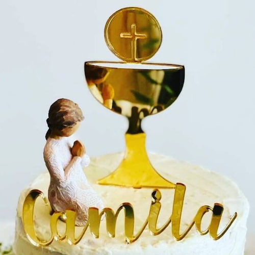Communion Cake Topper Gold Glitter First Communion - Etsy