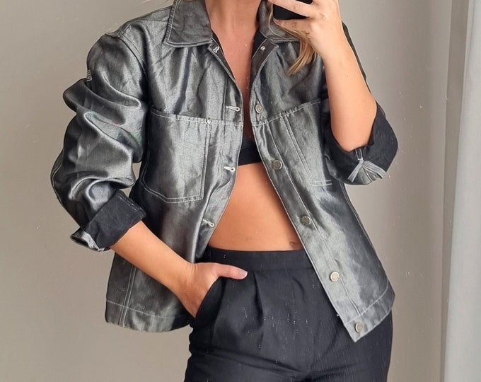 Silver Denim Jacket / Metallic Jacket / Shiny Jacket / Denim Jacket ...