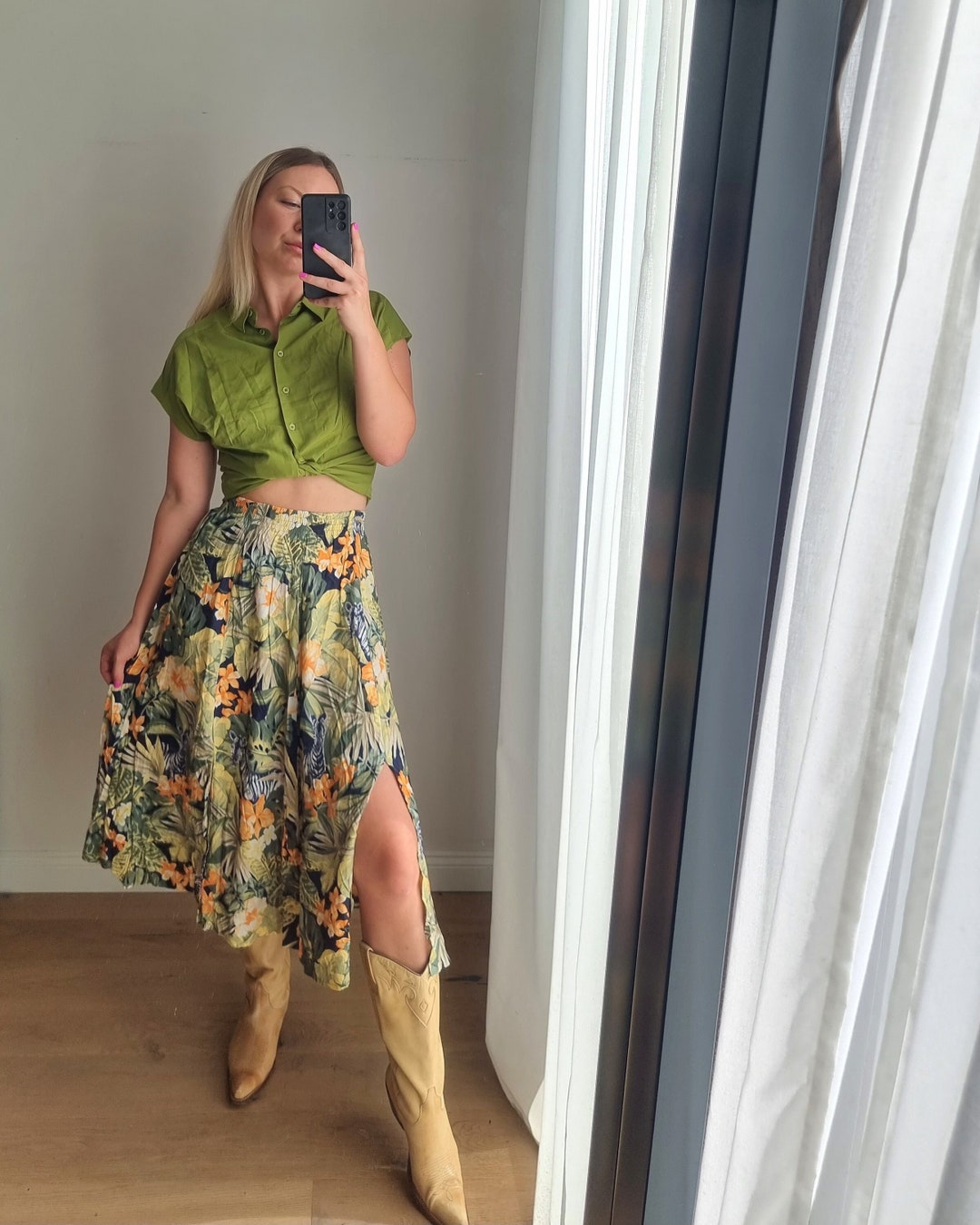 Made in France JEAN CHANCEL Green Shirt Blouse / Green Blouse / Shirt ...