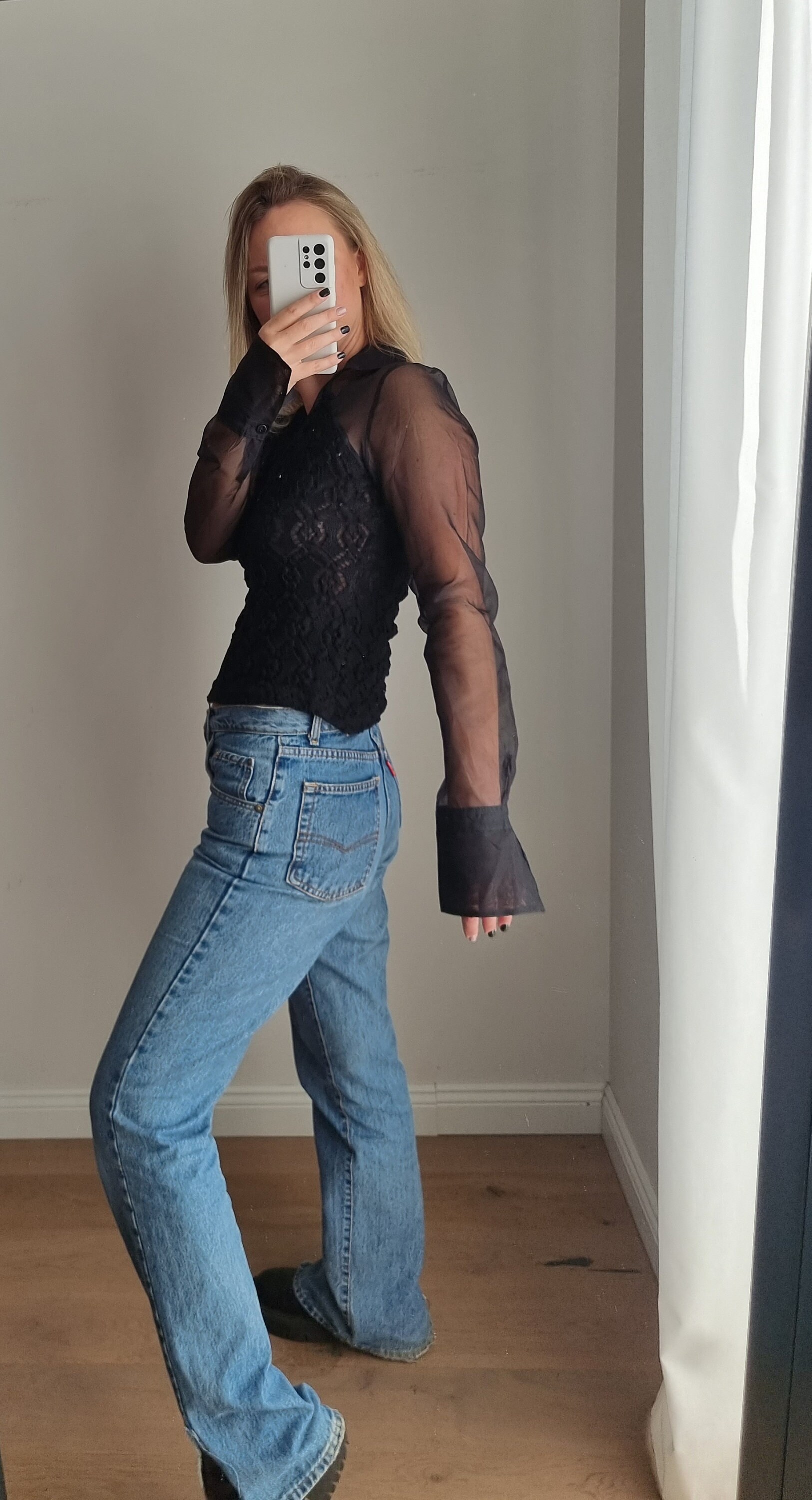 Sheer Black Shirt / Fitted Sheer Blouse / Knit Blouse / Transparent ...