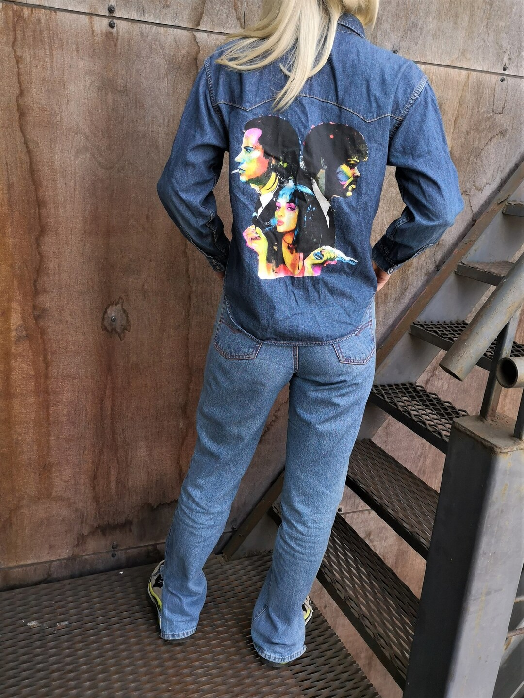 Painted Denim Shirt / Custom Denim Shirt / Original Lee Western Shirt ...