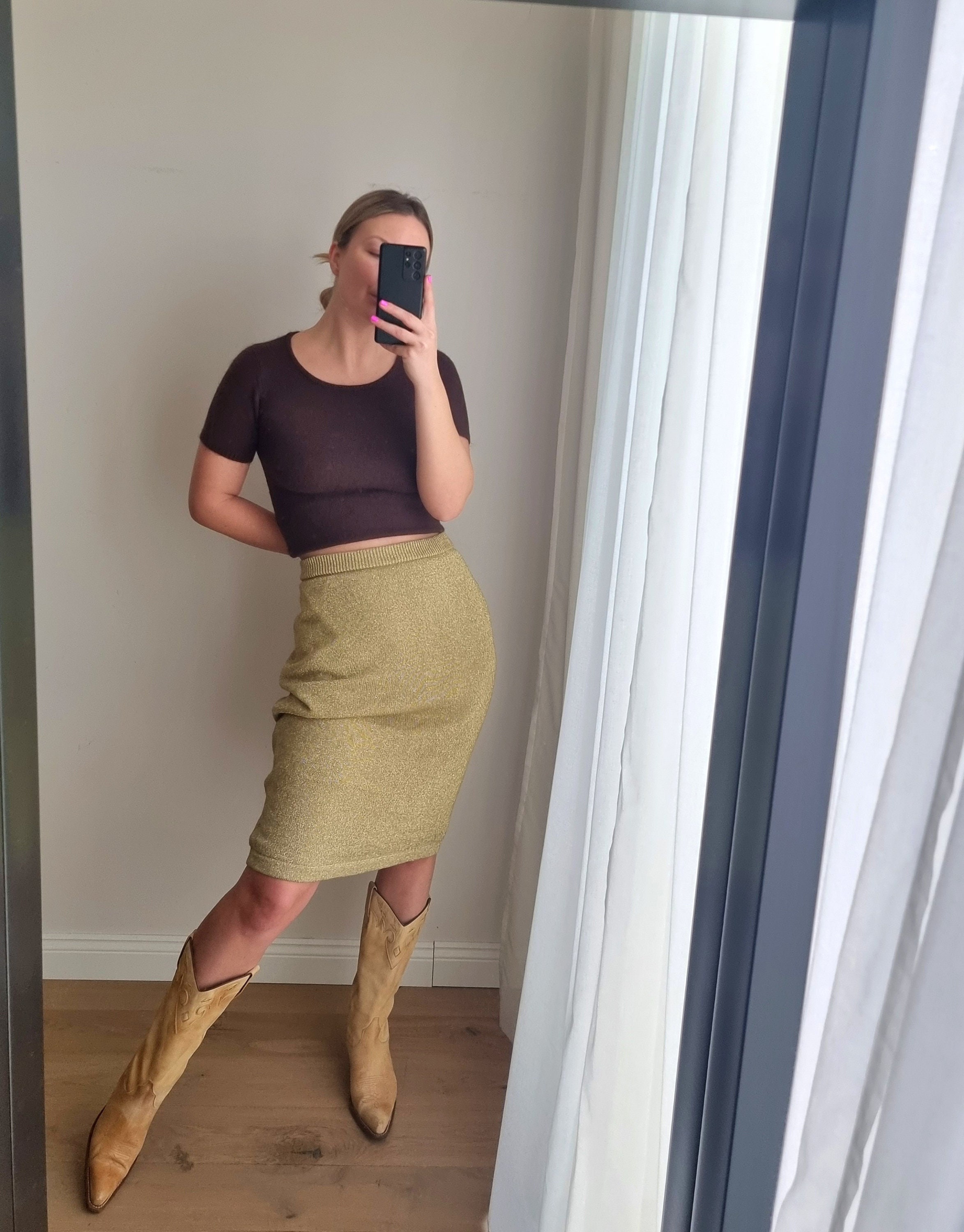 Big Size Gold Metallic Skirt / High Waist Skirt / Golden Winter Skirt ...