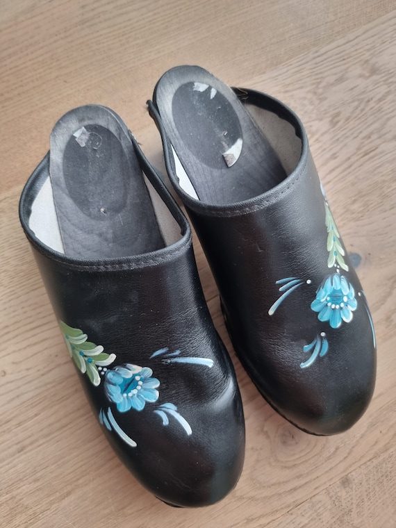Hand Painted Wedge Clogs / Wooden Platforms Chunky He… - Gem