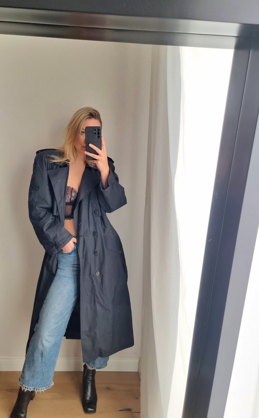 Made in France PRESTIGE DE PARIS Rain Coat With Shoulder Pads / Very ...