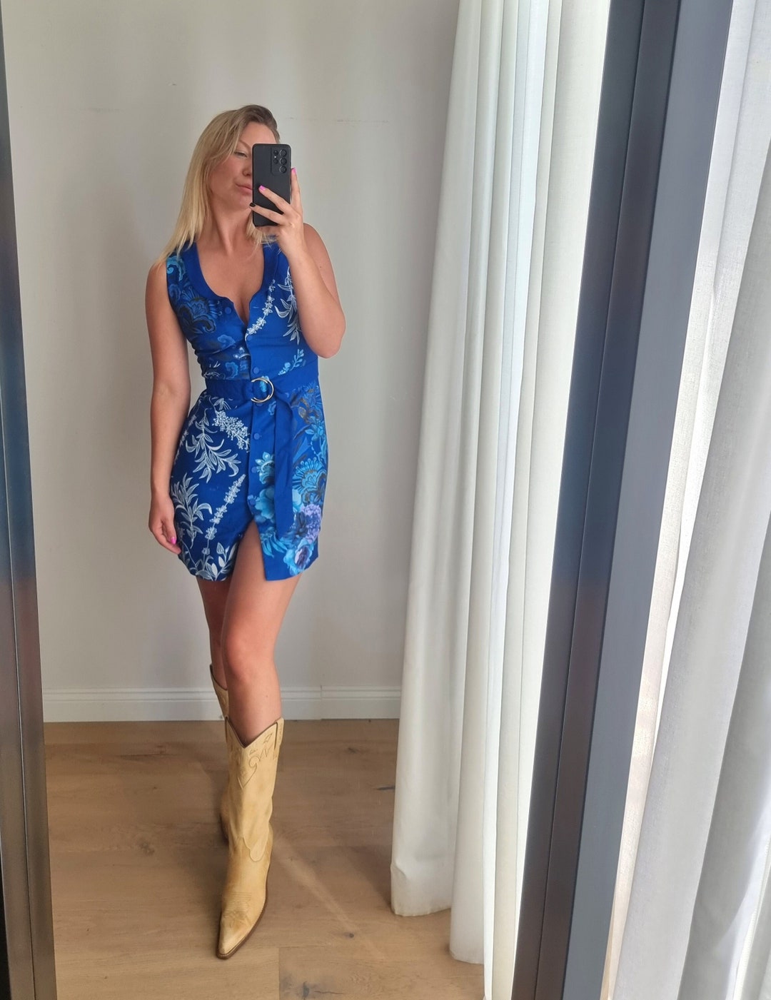 Desigual Mini Blue Flower Dress / Bohemian Dress / Dark Blue Dress ...