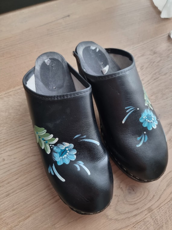 Hand Painted Wedge Clogs / Wooden Platforms Chunky He… - Gem