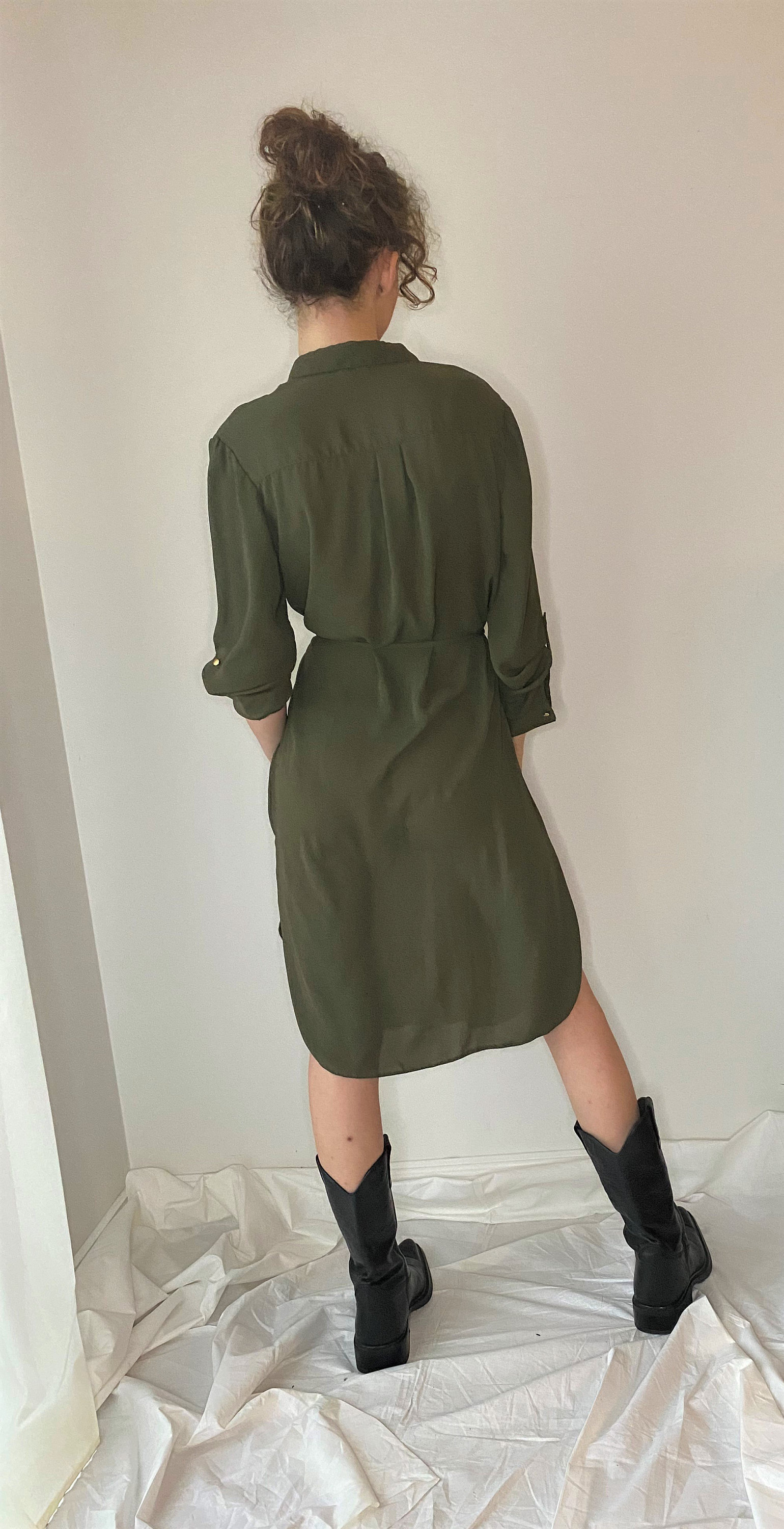 Green Office Dress / Long Green Dress / Khaki Dress / Dark Green Dress ...