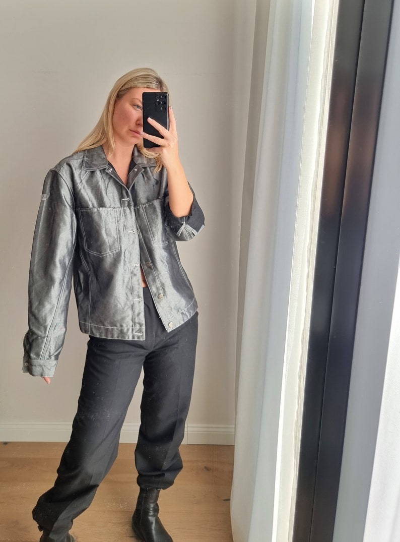 Silver Denim Jacket / Metallic Jacket / Shiny Jacket / Denim - Etsy