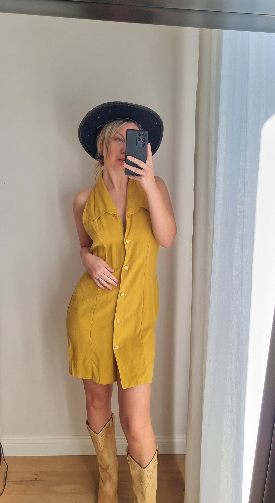 Made in Finland Mustard Color Summer Dress / Yellow Collared Dress ...
