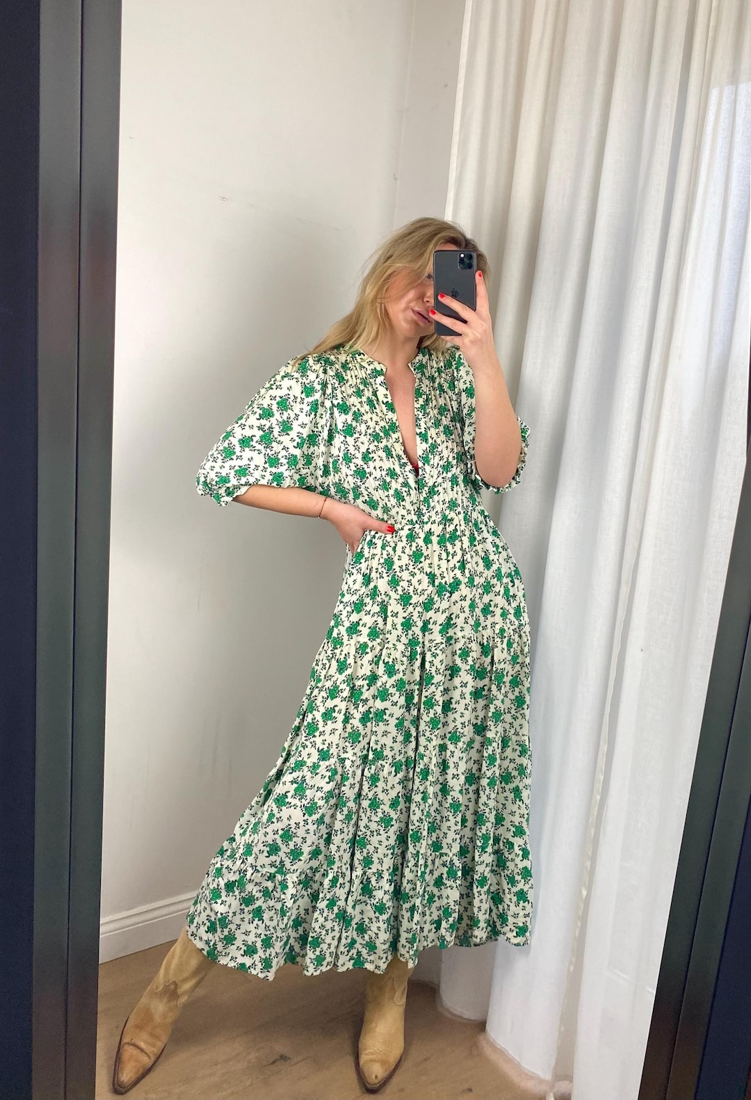 Green Summer Flower Dress / Long Green Dress / Boho Long Dress / Green ...