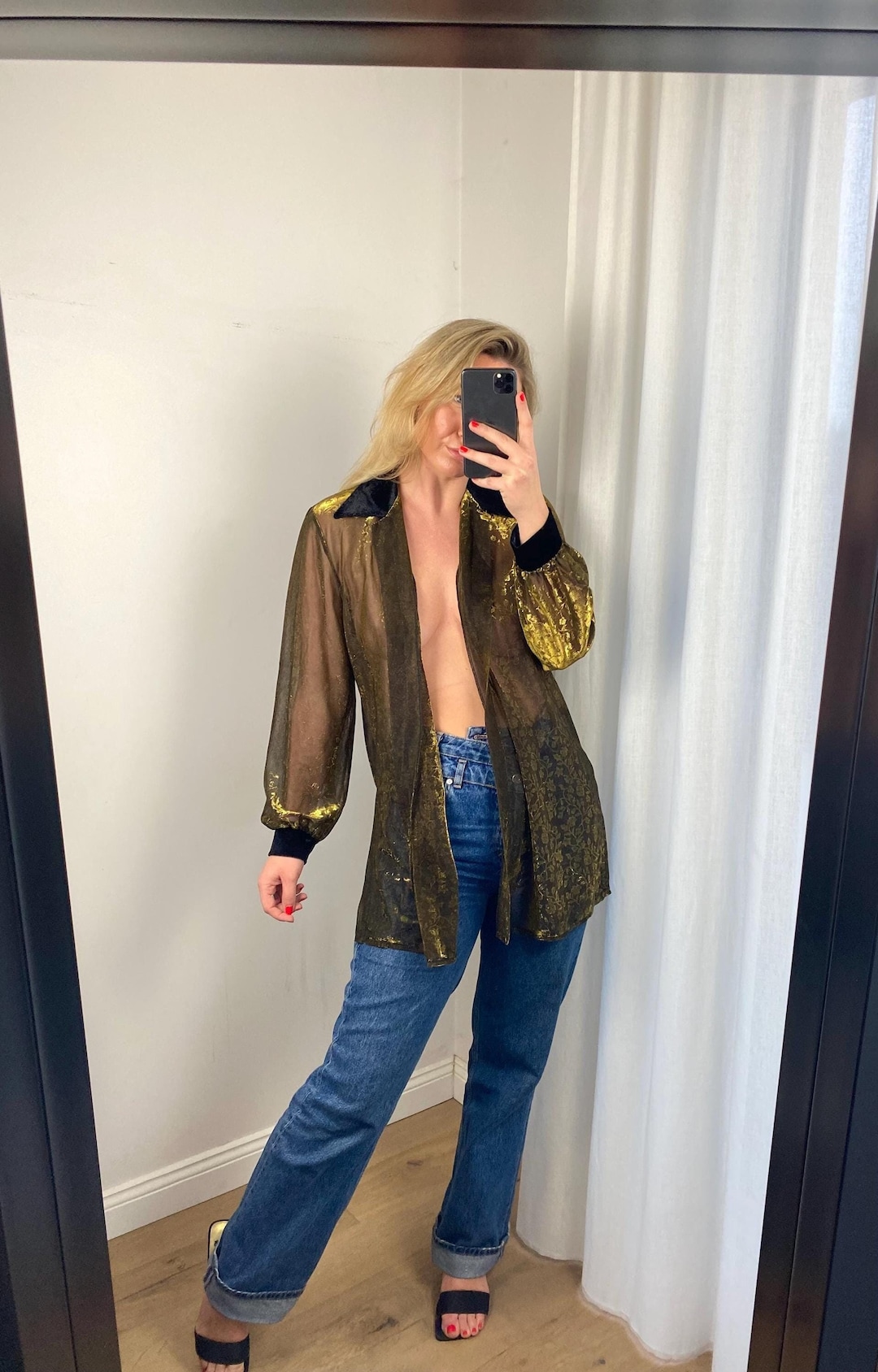 Gold Color Shiny Shirt Blouse / Golden Party Blouse / Gold Blouse ...