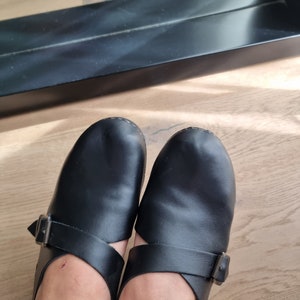 Wedge Clogs / Platform Chunky Heels / Leather Clogs / Black Leather ...