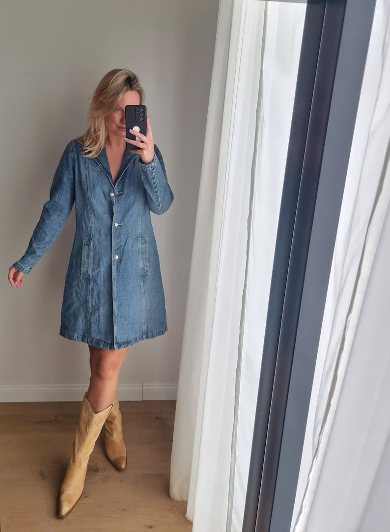 Denim Jean Midi Dress / Denim Long Sleeve Jacket Dress / Denim Coat ...