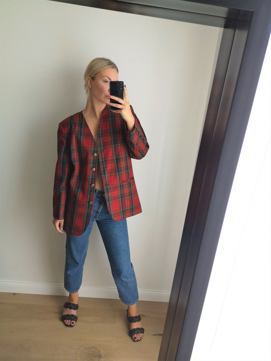 Oversized Red Jacket / Red Checkered Jacket / Wool Blazer / Red and ...