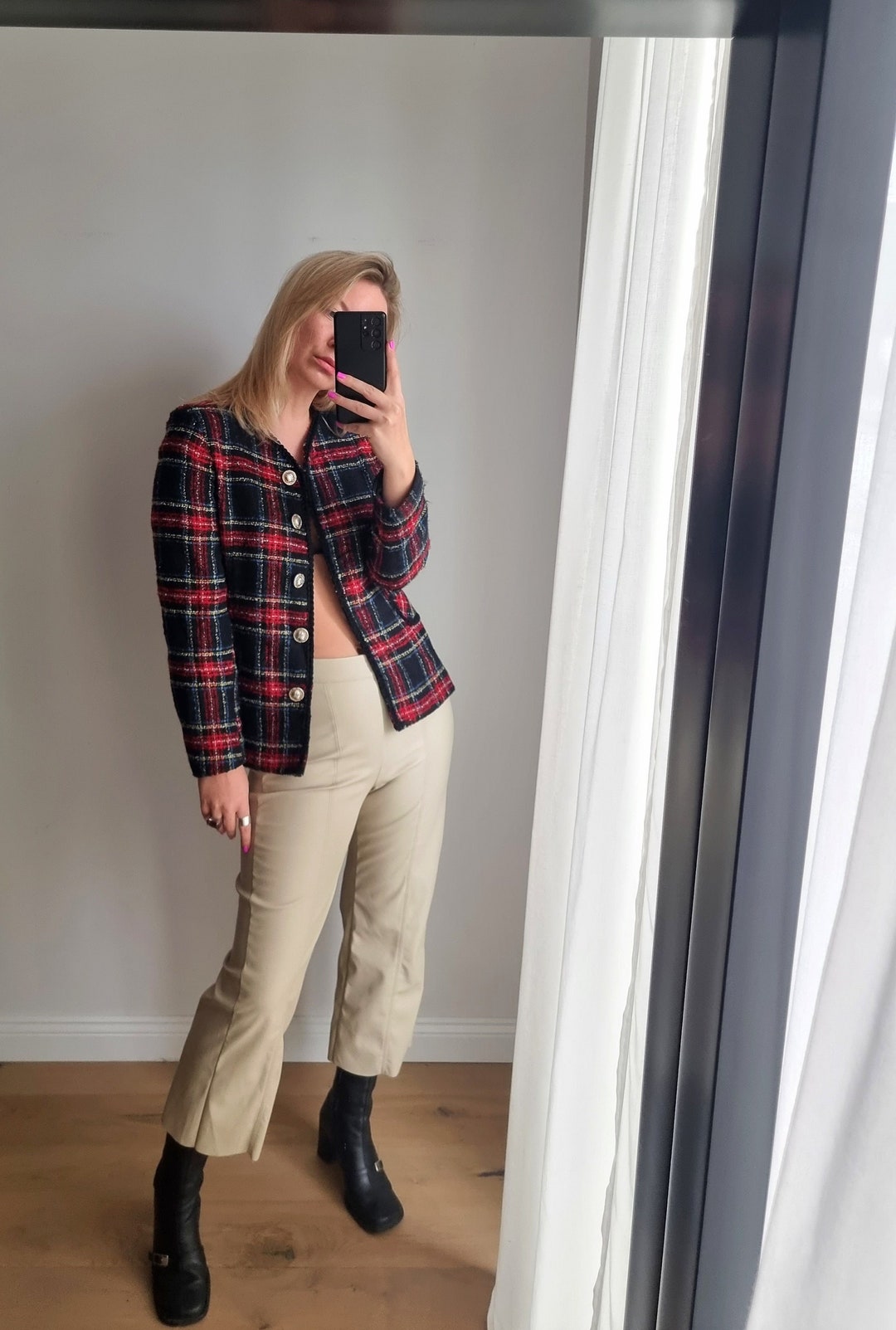Clasic Jacket / Red Checked Blazer / Checked Suit Blazer / Textured ...