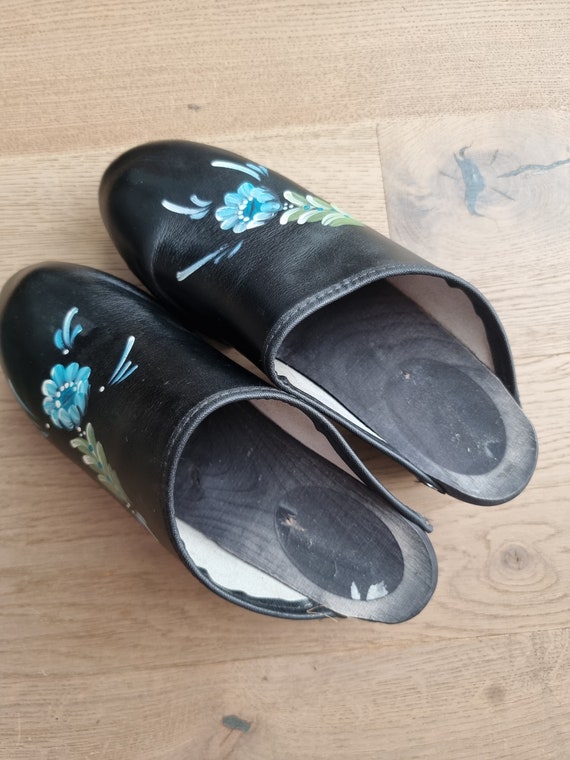 Hand Painted Wedge Clogs / Wooden Platforms Chunky He… - Gem