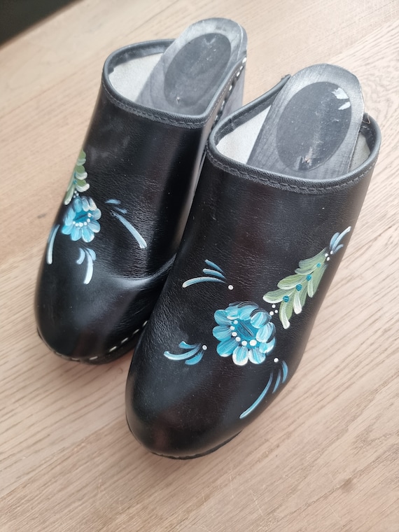 Hand Painted Wedge Clogs / Wooden Platforms Chunky He… - Gem
