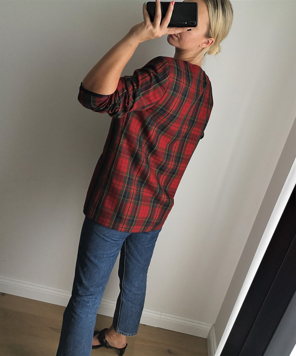 Oversized Red Jacket / Red Checkered Jacket / Wool Blazer / Red and ...