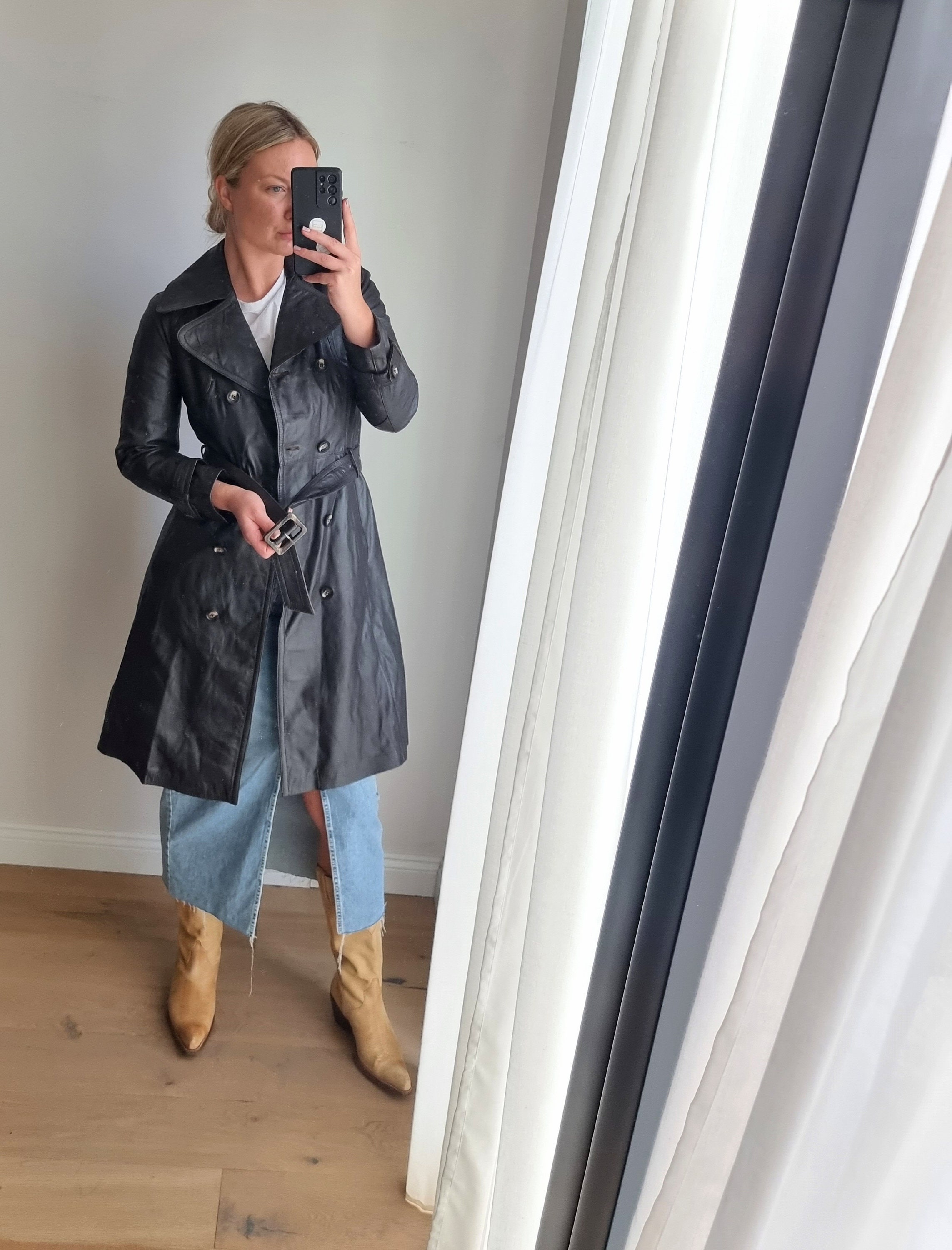 Dark Brown Belted Leather Trench Coat / Real Leather Coat / Long ...