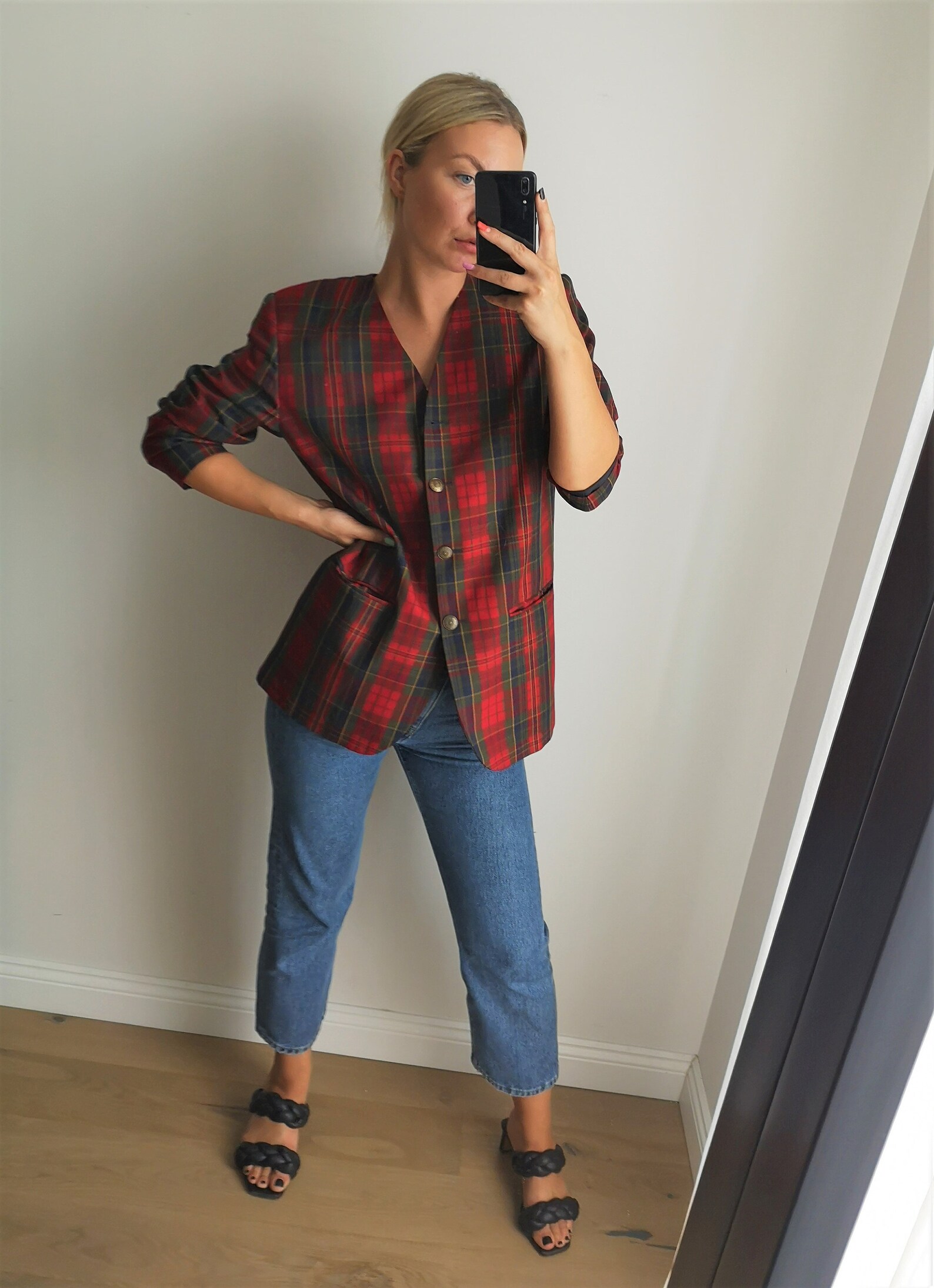 Oversized Red Jacket / Red Checkered Jacket / Wool Blazer / Red and ...