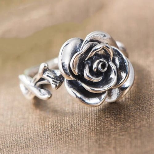 Sterling Silver Rose Flower Ring - Etsy