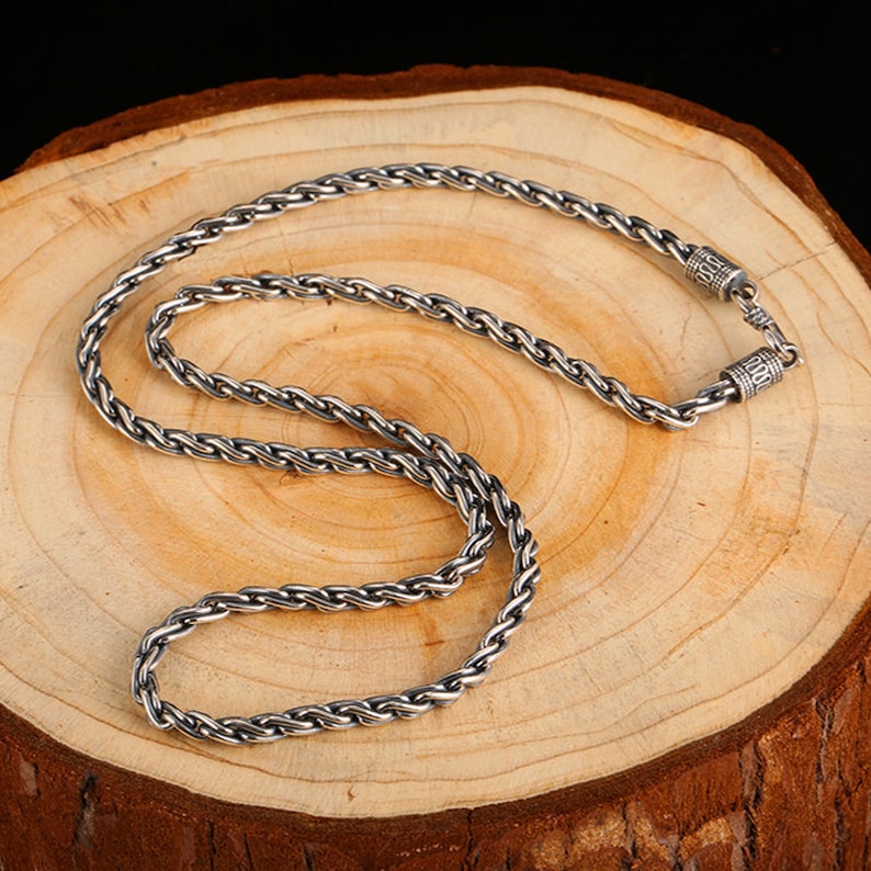 Silver Necklace Men Twisted Chain Necklace Sterling Silver - Etsy