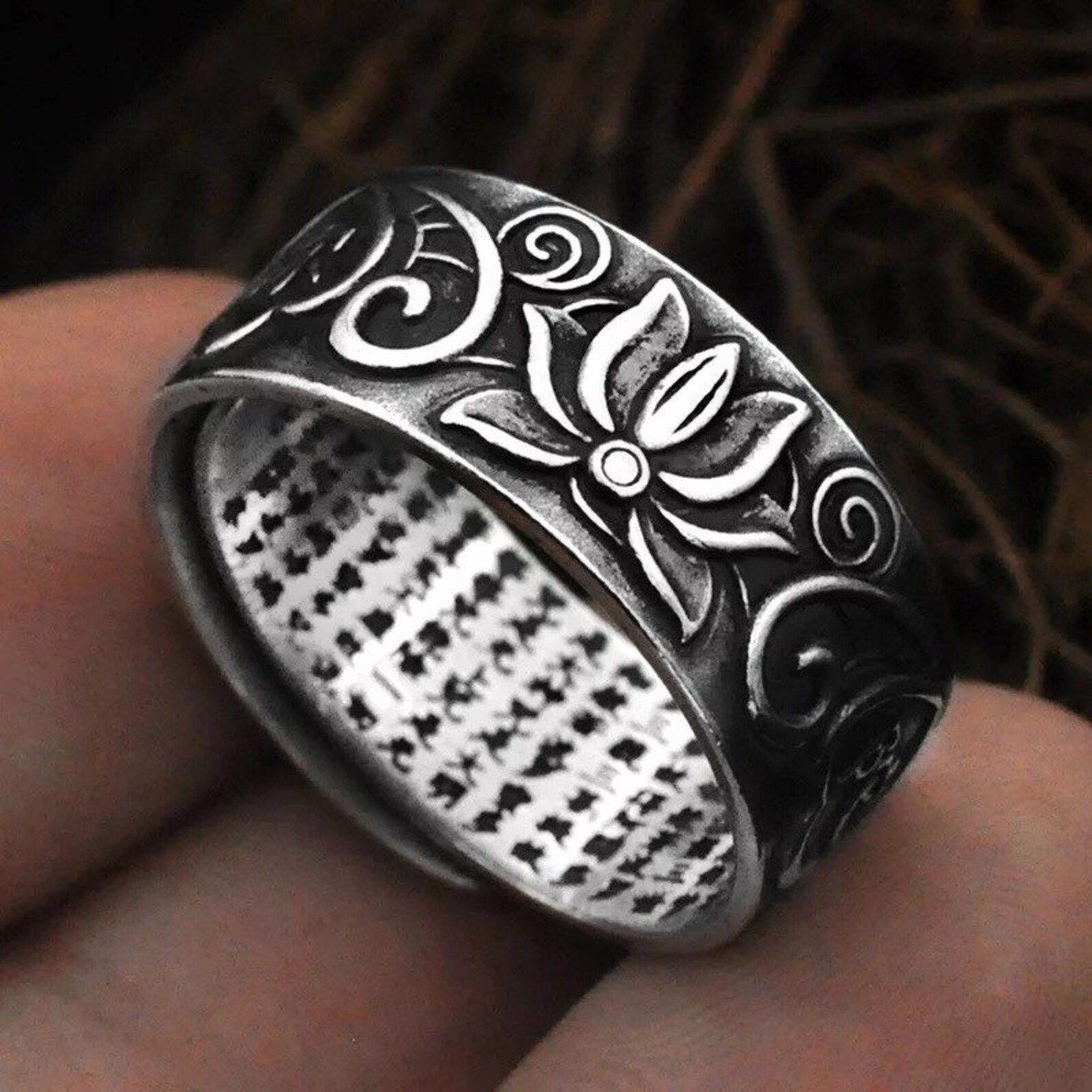 Silver Lotus Ring Men Women Lotus Flower Ring Sterling Silver - Etsy