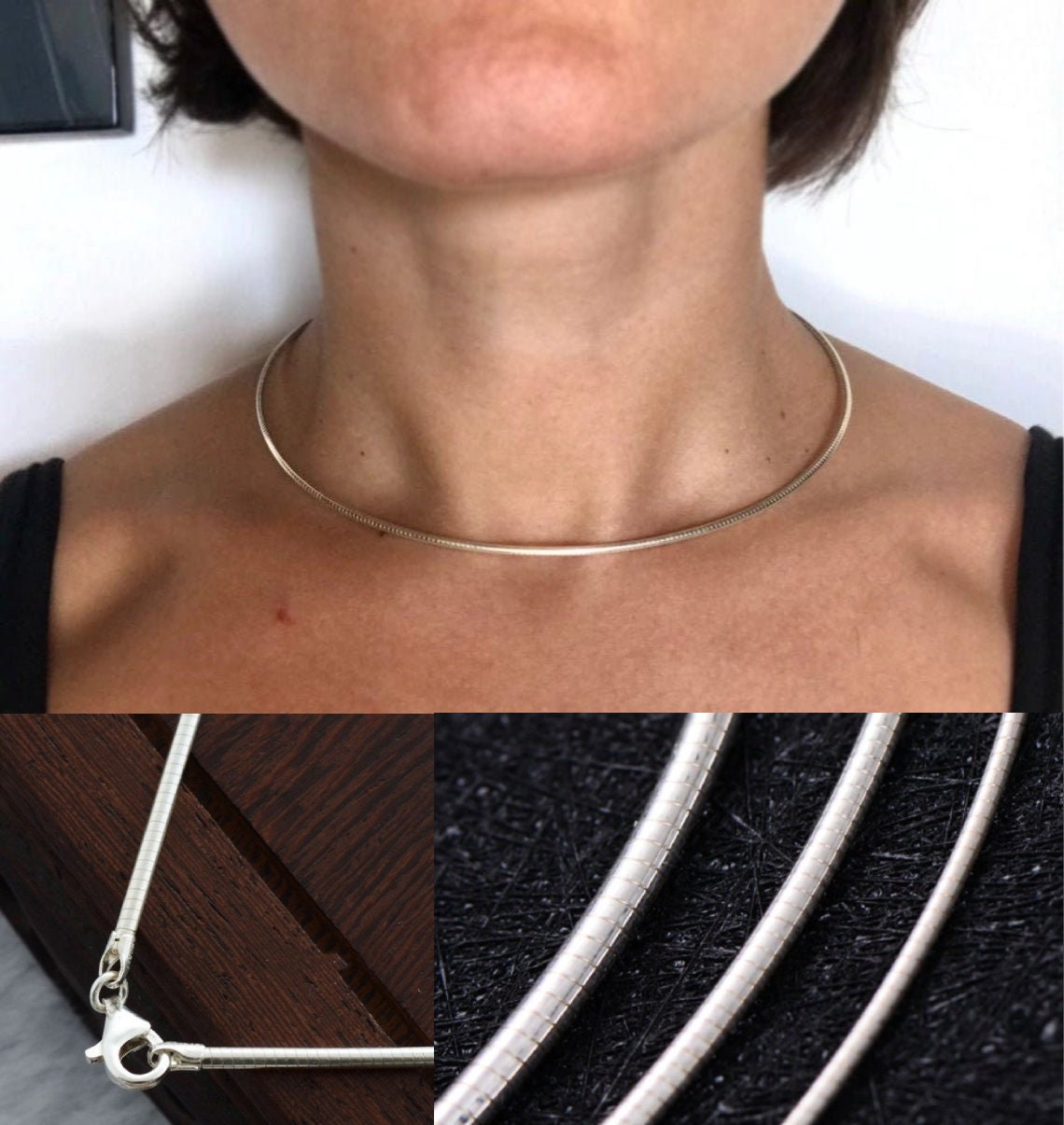 Silver Choker Collar Necklace For Women Sterling Silver 1mm Etsy Uk