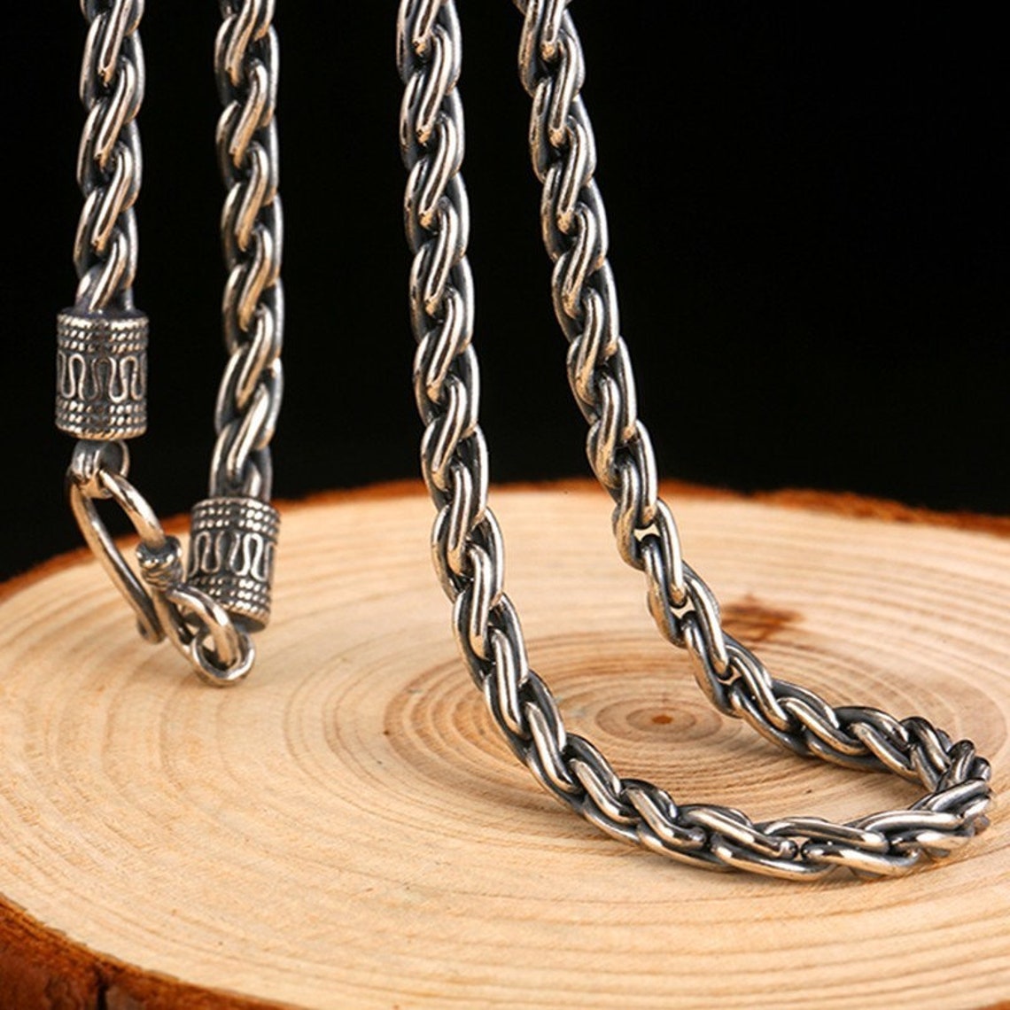 Silver Necklace Men Twisted Chain Necklace Sterling Silver - Etsy