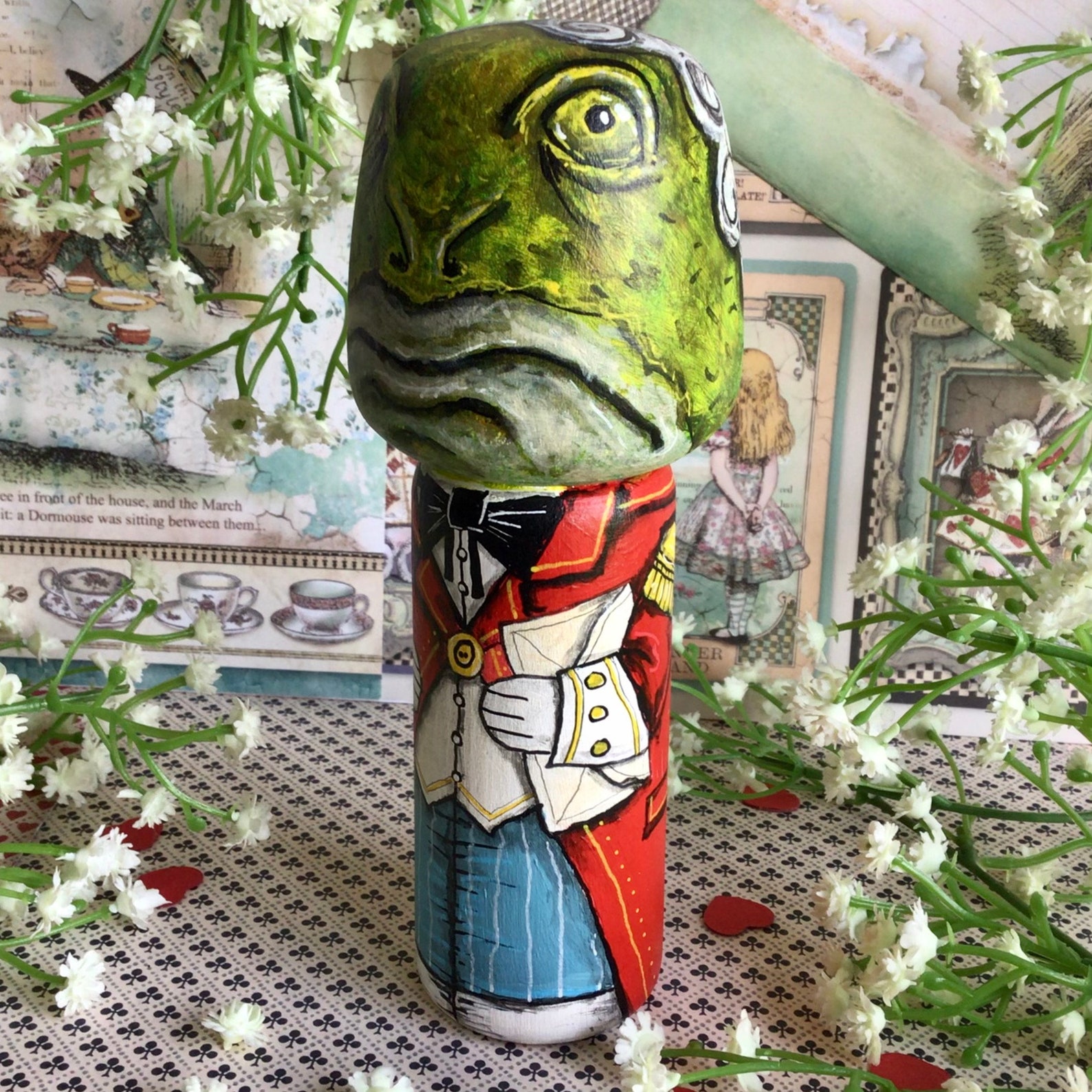 A Fabulous Frog Footman From Alice in Wonderland. Large Wooden Kokeshi ...