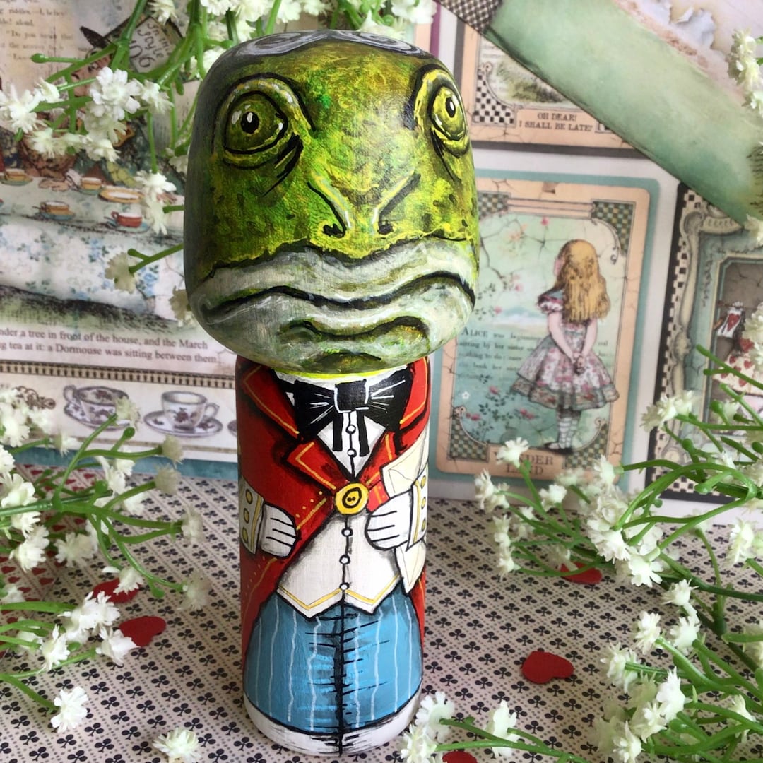 A Fabulous Frog Footman From Alice in Wonderland. Large Wooden Kokeshi ...