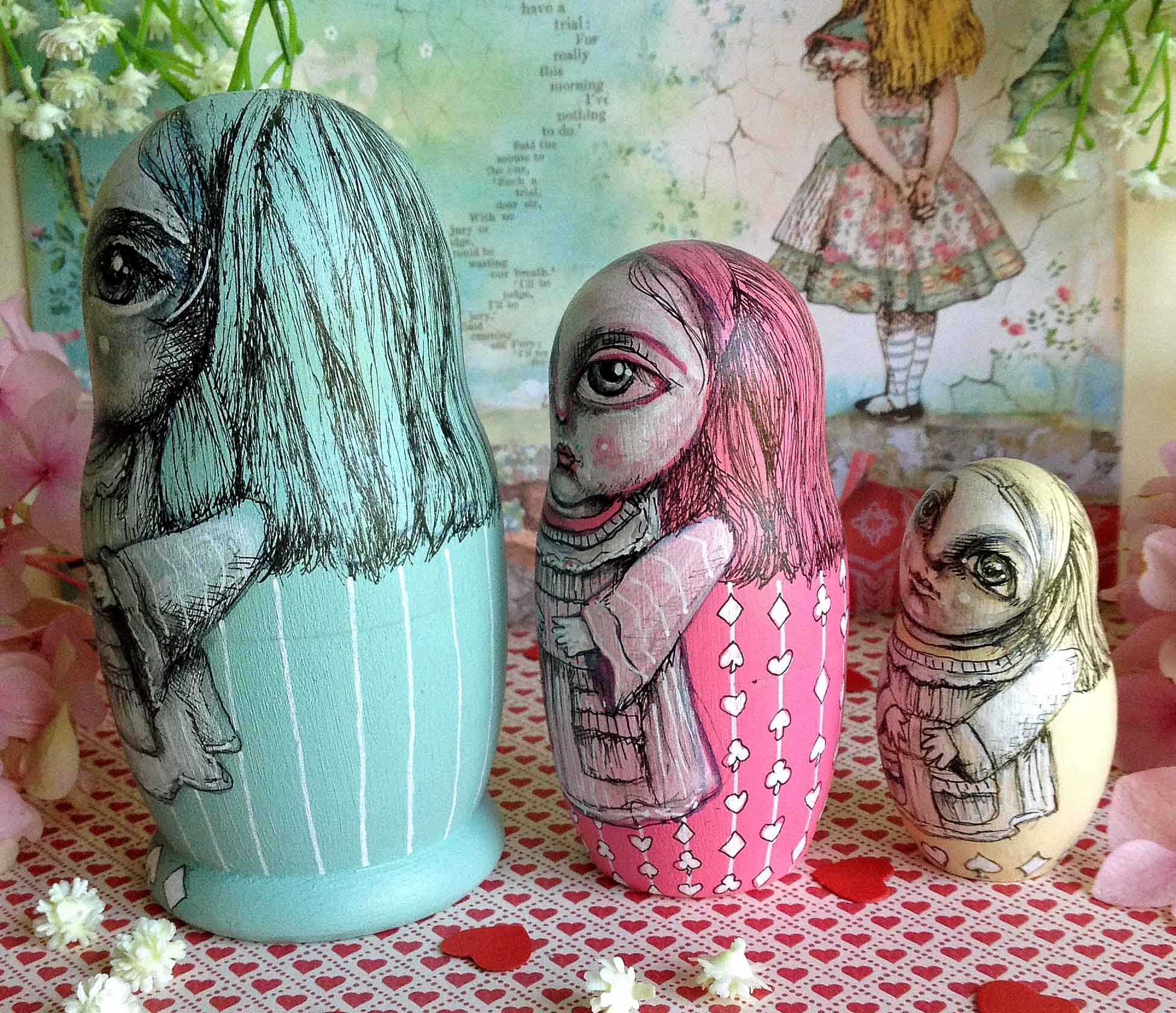 Valentine Candy Alice nesting dolls. Set of 3 hand painted | Etsy