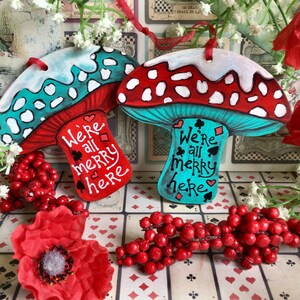 We're All Merry Here Hand Painted Christmas Mushroom Decoration. Alice in Wonderland Toadstool ...