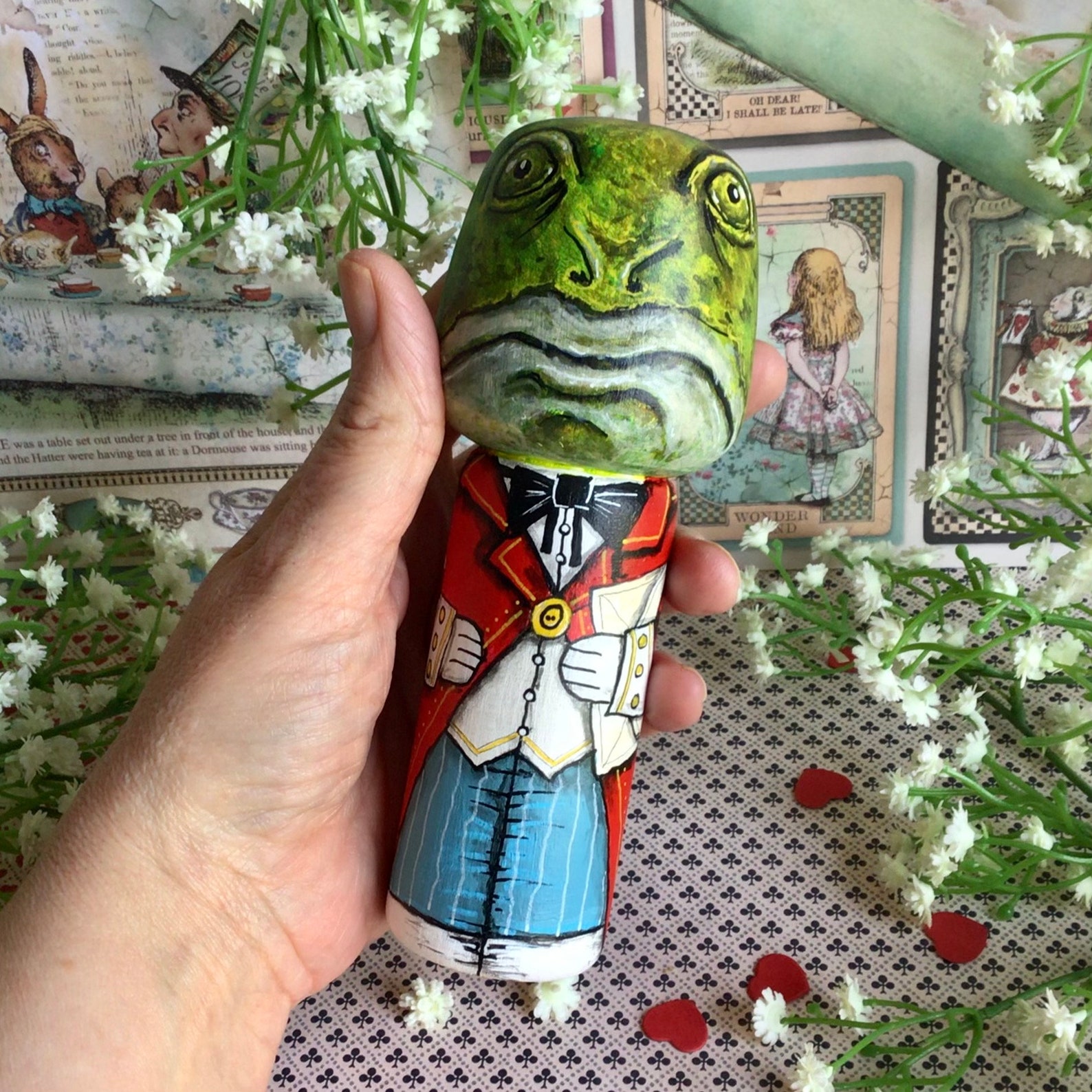 A Fabulous Frog Footman From Alice in Wonderland. Large Wooden Kokeshi ...