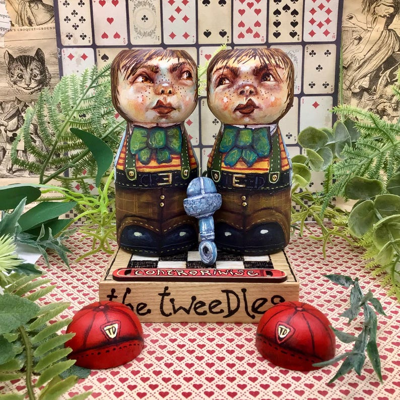 Tweedle Dee and Tweedle Dum Dolls. Alice in Wonderland Hand Painted ...