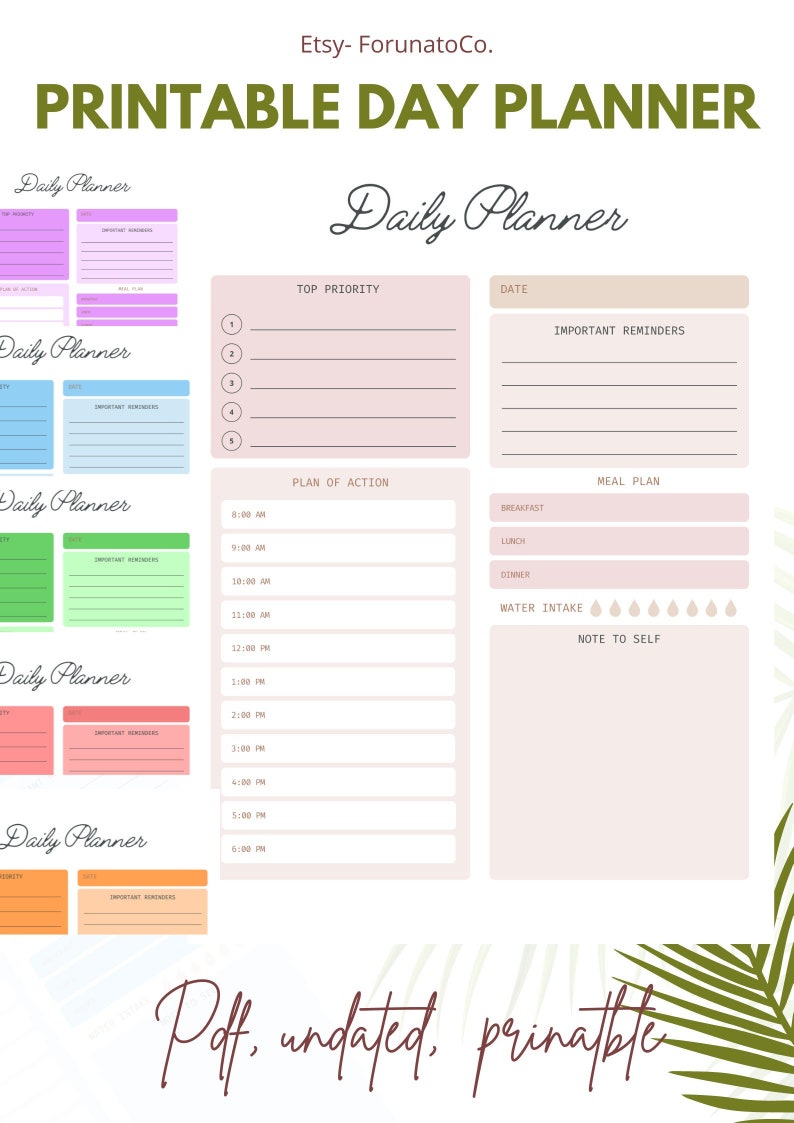 Day Planner Printable, Print at Home Daily Planner, 1 Hour Sections ...