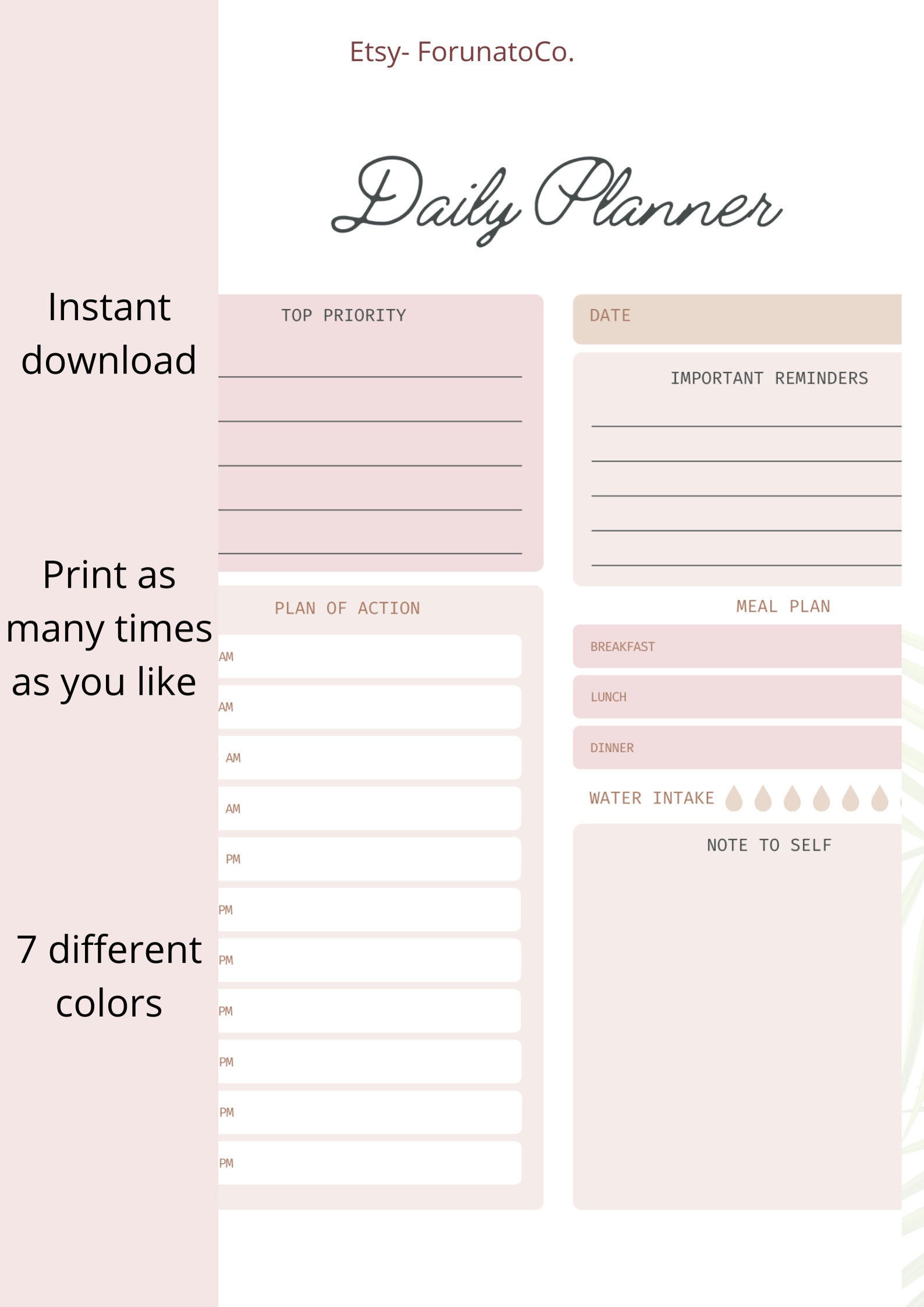 Day Planner Printable, Print at Home Daily Planner, 1 Hour Sections ...
