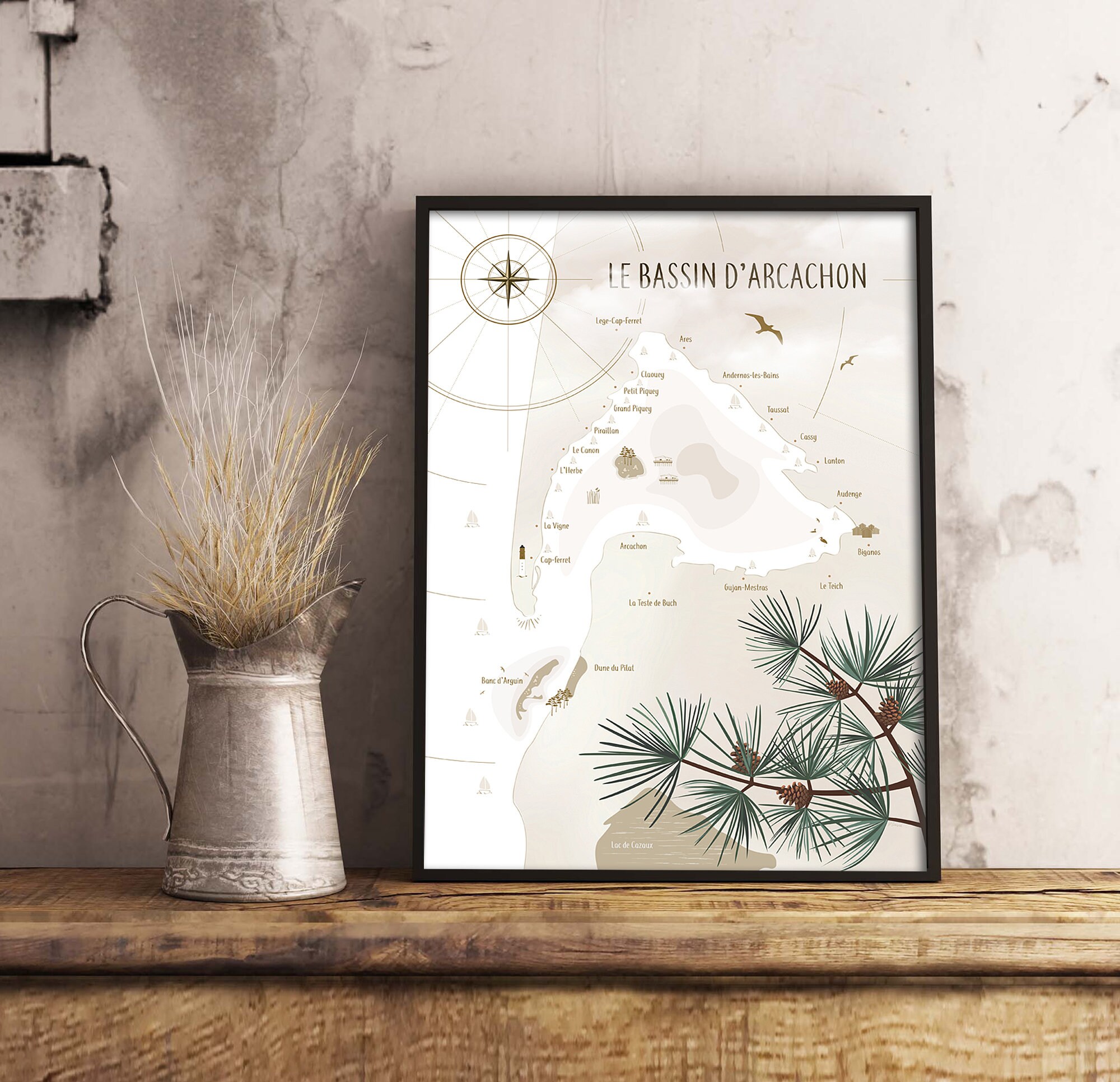 Affiche Carte du Bassin d'Arcachon - Etsy France