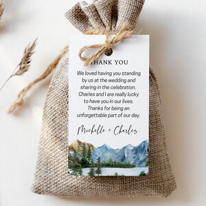 Mountain Wedding Thank You Gift Tag, Lake Gift Tag Template, Wedding ...