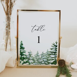 Winter Wedding Table Number Template, Pine Trees Wedding, Mountain ...