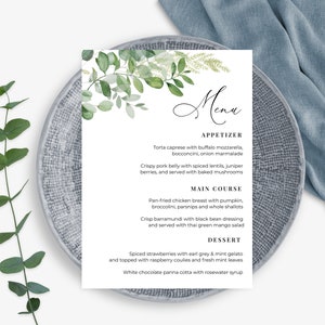 Greenery Menu Template Wedding Menu Template Printable Menu - Etsy