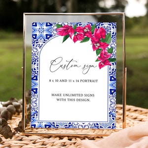 Mediterranean Blue Tiles Custom Sign Template, Bougainvillea Welcome ...
