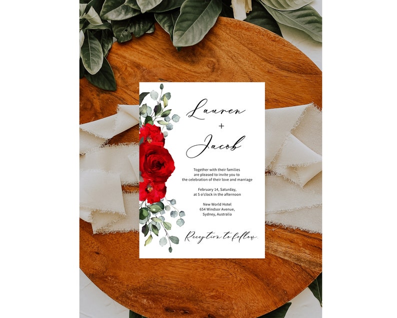 Red Wedding Invitation Red Roses Wedding Invitation Template - Etsy